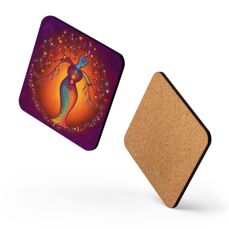 7 Chakra Centers Female Heart Tree Cork-back Coaster – Chakra Plaza